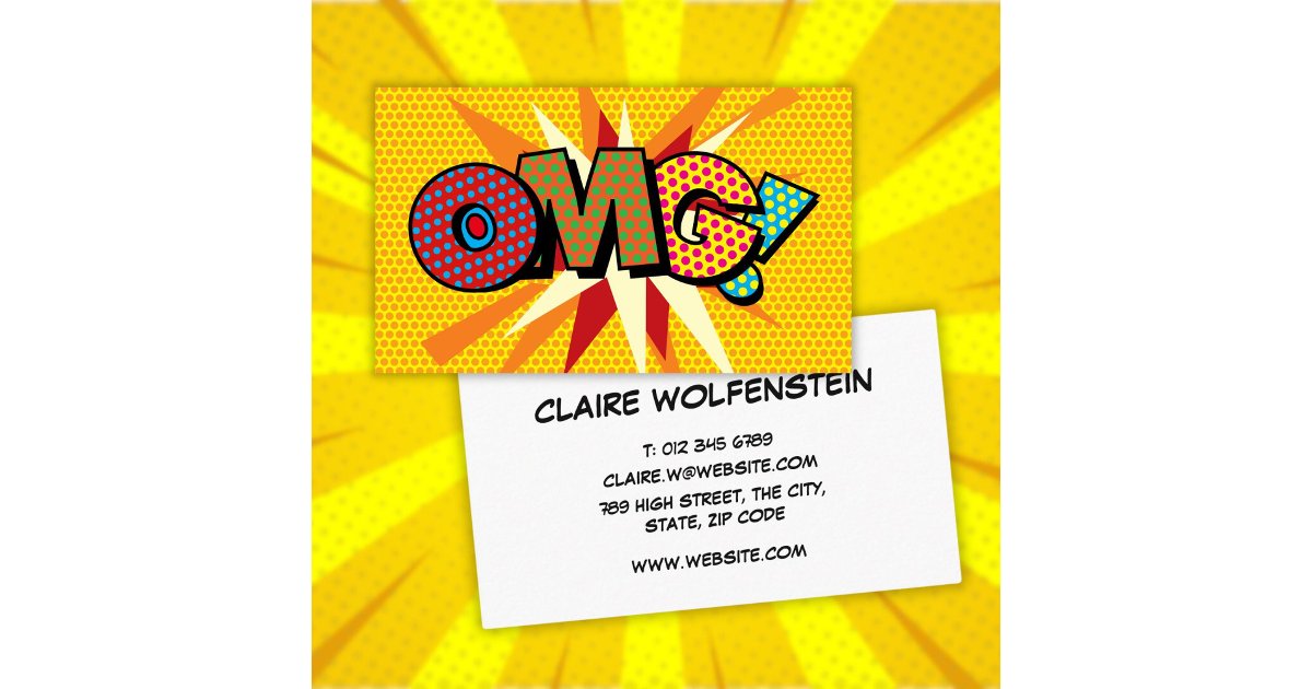 OMG Fun Retro Comic Book Business Card | Zazzle