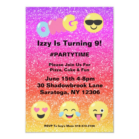 OMG Ombre Glitter Emoji Birthday Invitation | Zazzle.com
