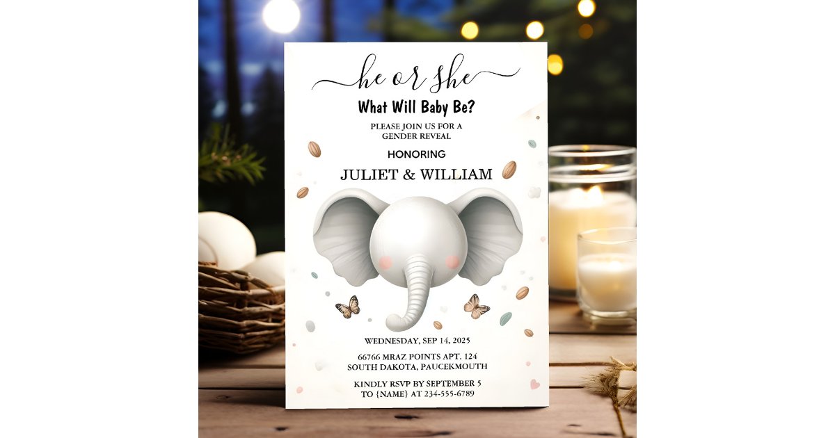 On Big Zoo Baby White Elephant Birth Gender Reveal Invitation | Zazzle