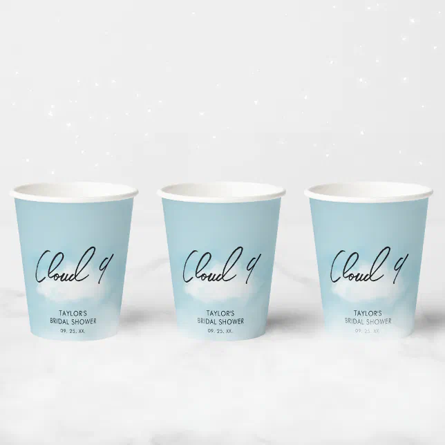 On Cloud 9 Bridal shower Minimalist Light Blue Paper Cups | Zazzle