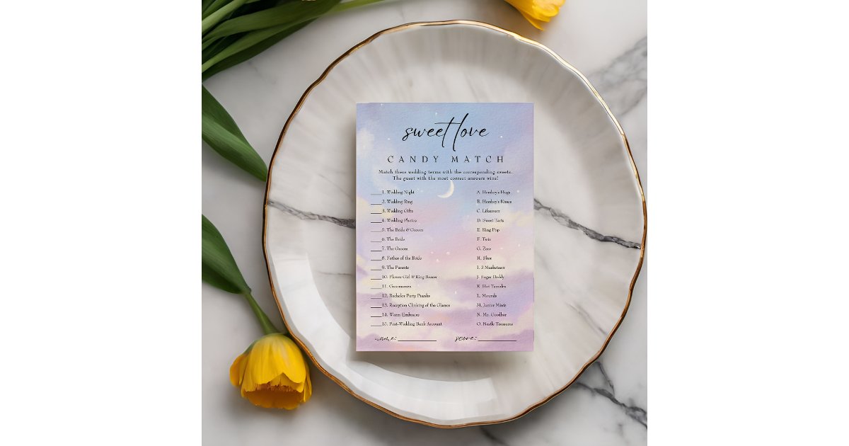 On Cloud 9 Candy Match Bridal Shower Game Card | Zazzle