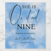 On Cloud Nine Calligraphy Blue Bridal Shower Thank Wine Label | Zazzle