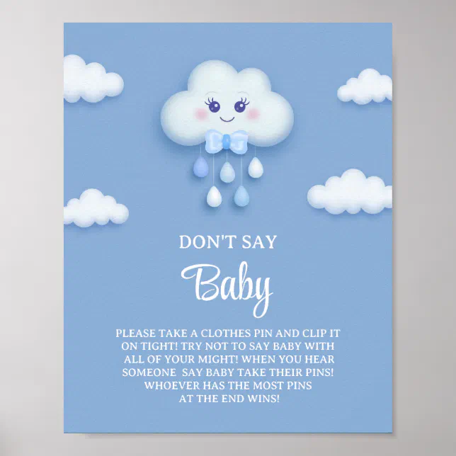On Cloud Nine Modern Blue don't say baby game sign | Zazzle