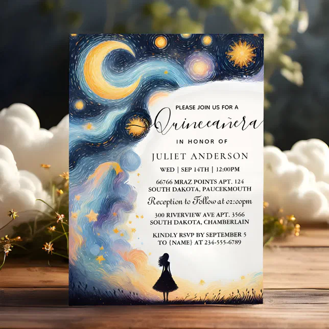 On Dark Fun Star Prom Starry Night Sky Quinceanera Invitation | Zazzle