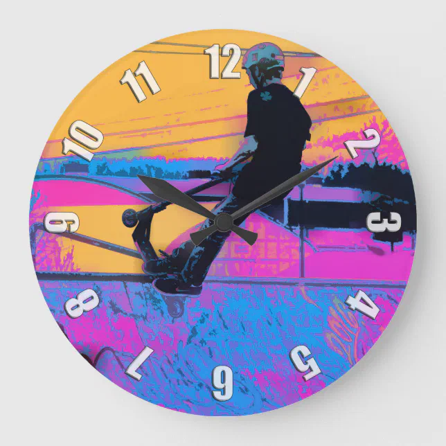 On Edge - Stunt Scooter Artwork Large Clock | Zazzle