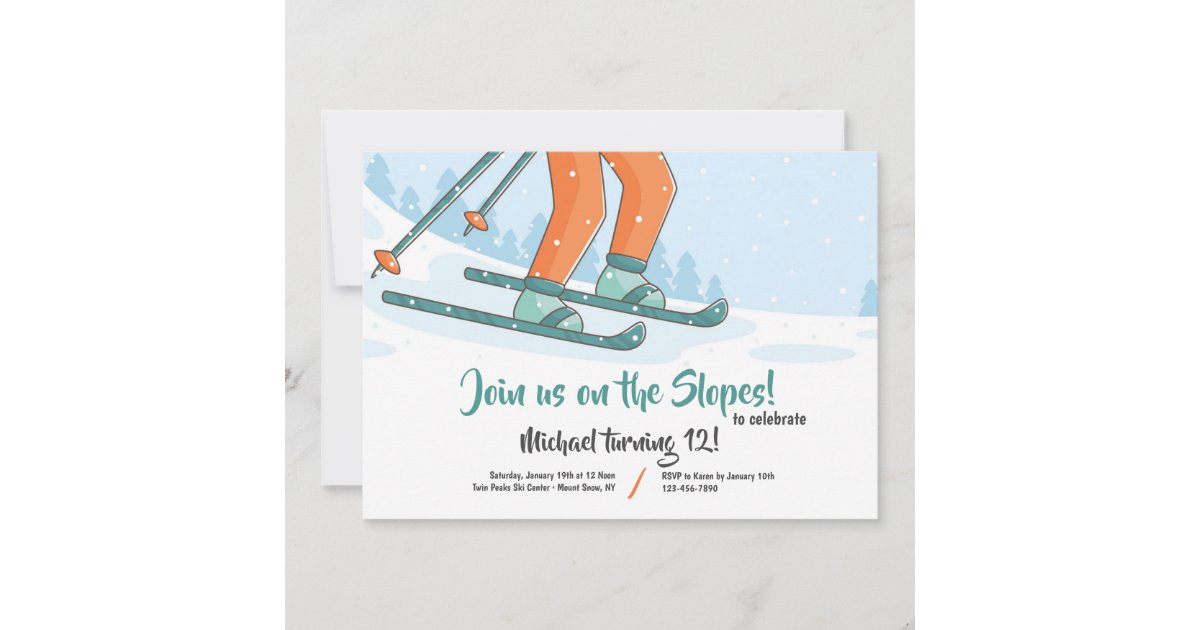 On the Slopes Skiing Invitation | Zazzle