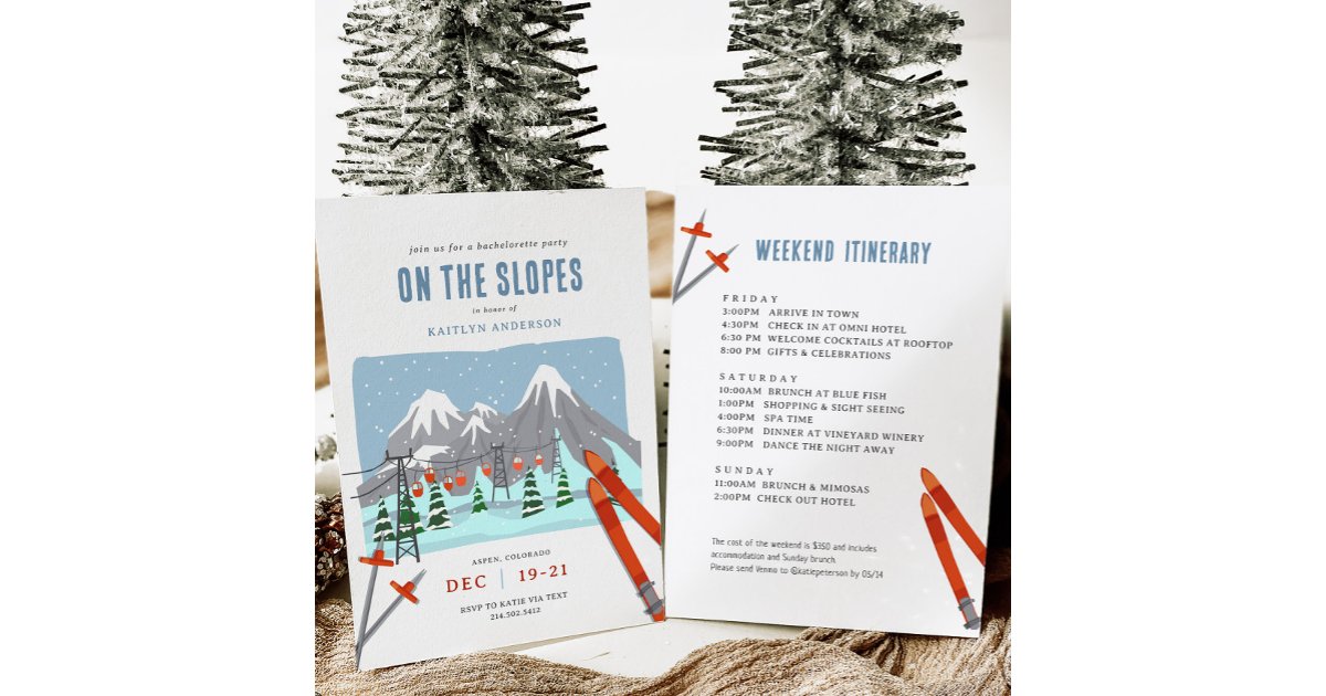 On The Slopes Snow Ski Bachelorette Weekend Invitation | Zazzle