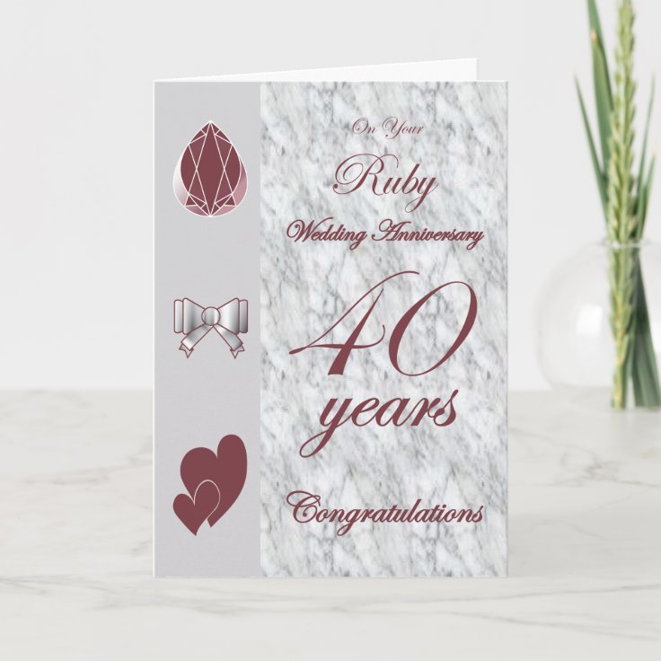 On Your Ruby Wedding Anniversary Card | Zazzle