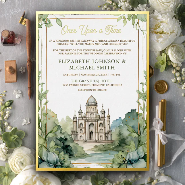 Once Upon a Time Fairytale Castle Photo Wedding Foil Invitation | Zazzle