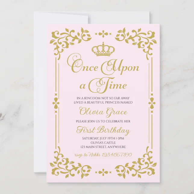 Once Upon a Time Gold Princess Birthday Invitation | Zazzle