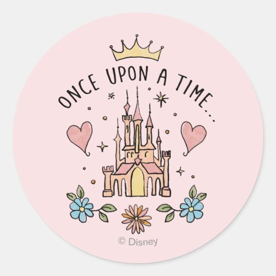 "Once Upon A Time" Hand Drawn Princess Castle Classic Round Sticker ...