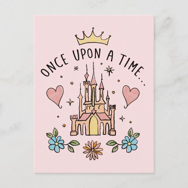 "Once Upon A Time" Hand Drawn Princess Castle Postcard | Zazzle