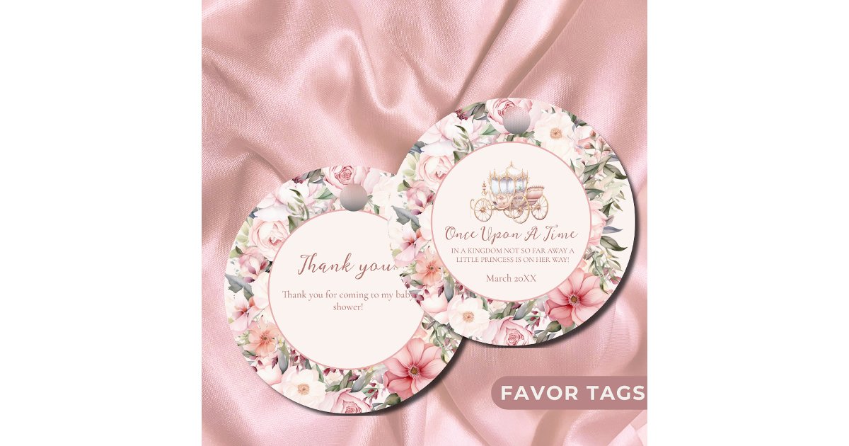 Once Upon a Time Pink Princess Baby Shower Favor Tags | Zazzle