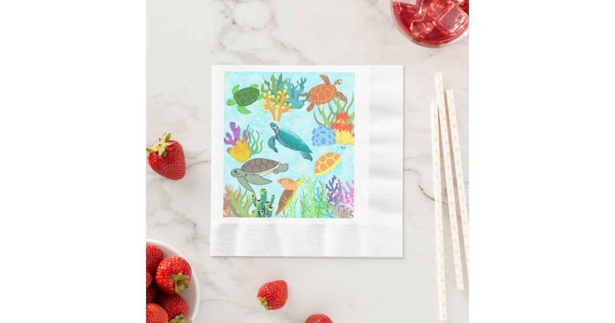 Onder Ocean Green Sea Turtle Anniversary Party Napkins | Zazzle