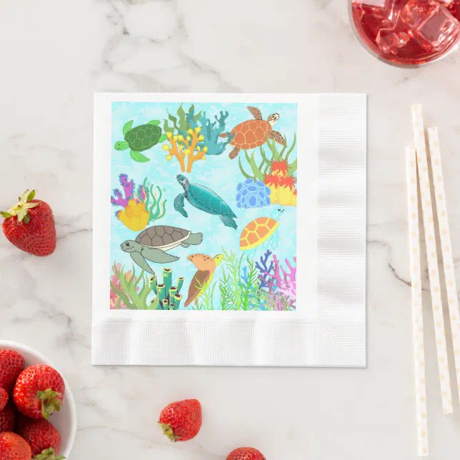 Onder Ocean Green Sea Turtle Anniversary Party Napkins | Zazzle