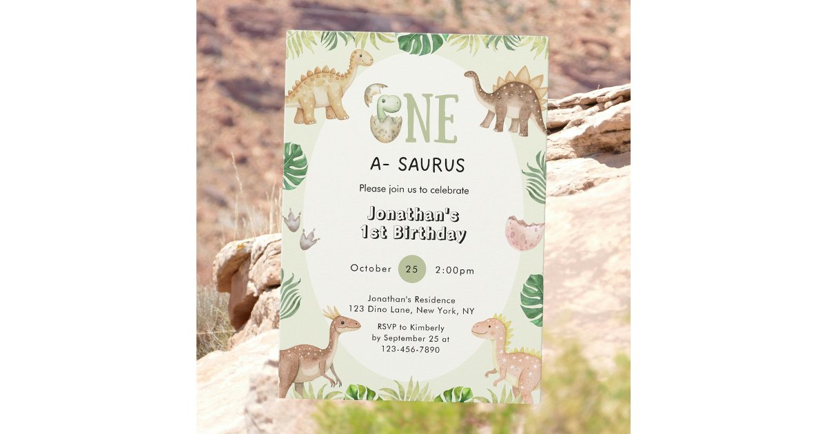 One a Saurus 1st Birthday Invitation | Zazzle