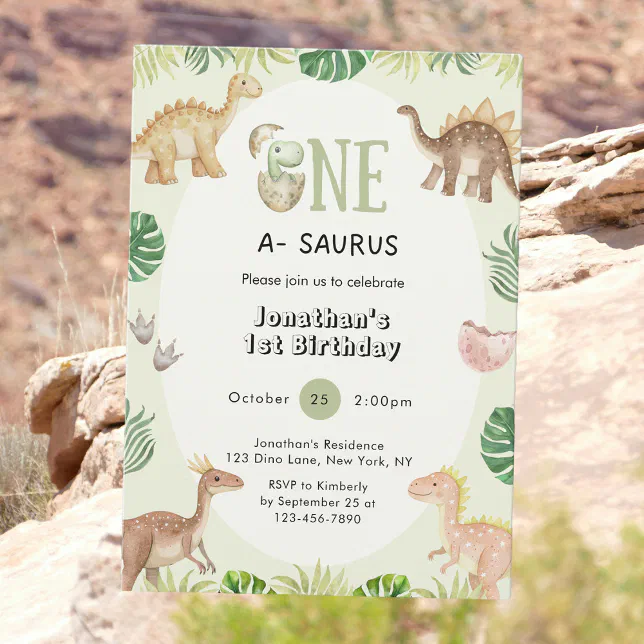 One a Saurus 1st Birthday Invitation | Zazzle