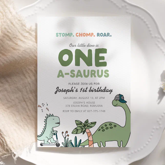 One-a-saurus Birthday Party Invitation | Zazzle
