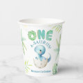 One A-Saurus Boy Dinosaur 1st Birthday Paper Cups | Zazzle