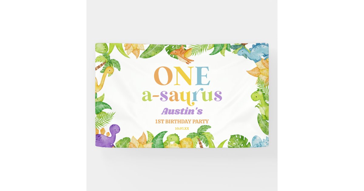 One A-Saurus Dinosaur 1st First Birthday Party Banner | Zazzle