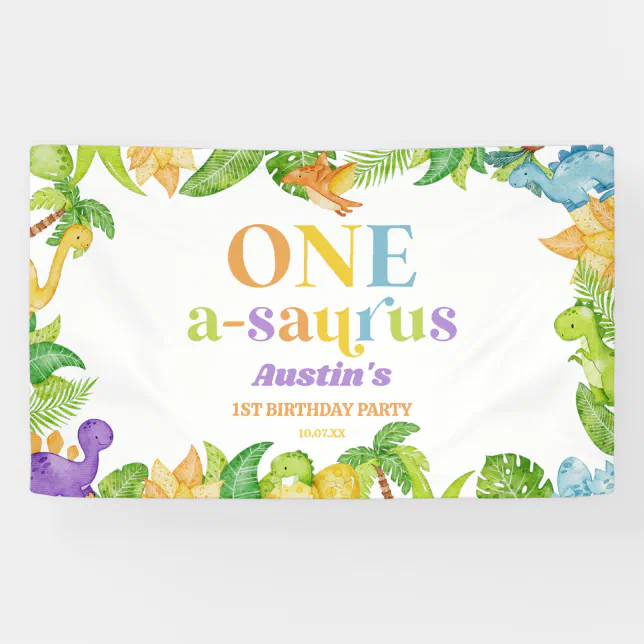 One A-Saurus Dinosaur 1st First Birthday Party Banner | Zazzle