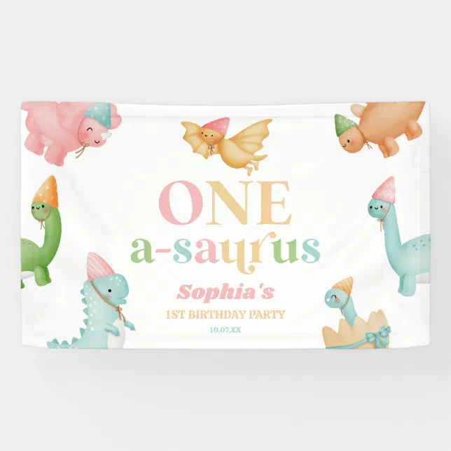 One A-Saurus Dinosaur 1st First Birthday Party Banner | Zazzle