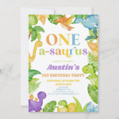One A-Saurus Dinosaur 1st First Birthday Party Invitation | Zazzle