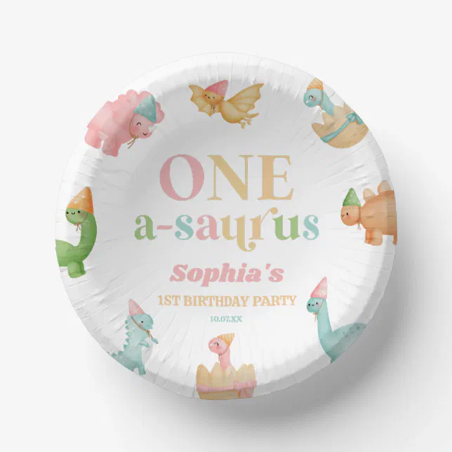 One A-Saurus Dinosaur 1st First Birthday Party Paper Bowls | Zazzle
