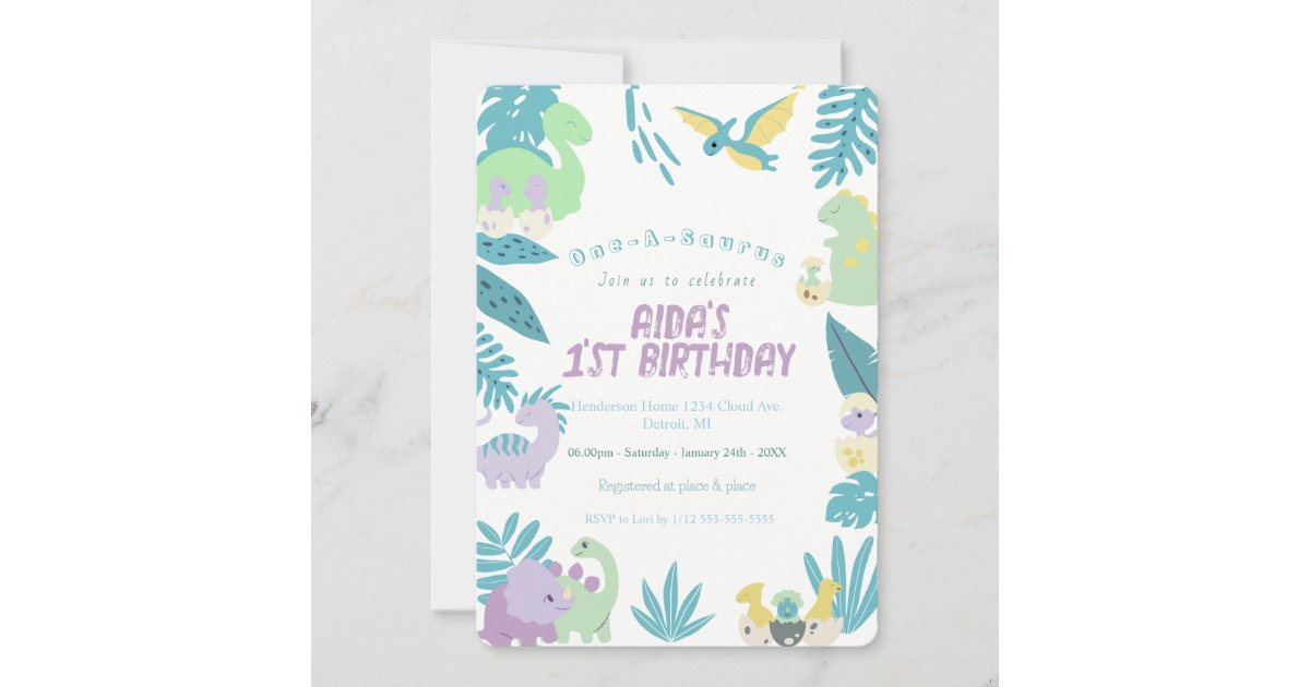 One-A-Saurus Dinosaur Birthday Invitation | Zazzle