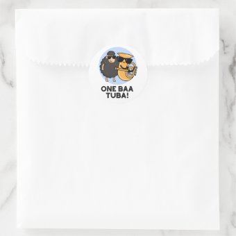 One Baa Tuba Funny Music Sheep Pun Classic Round Sticker | Zazzle