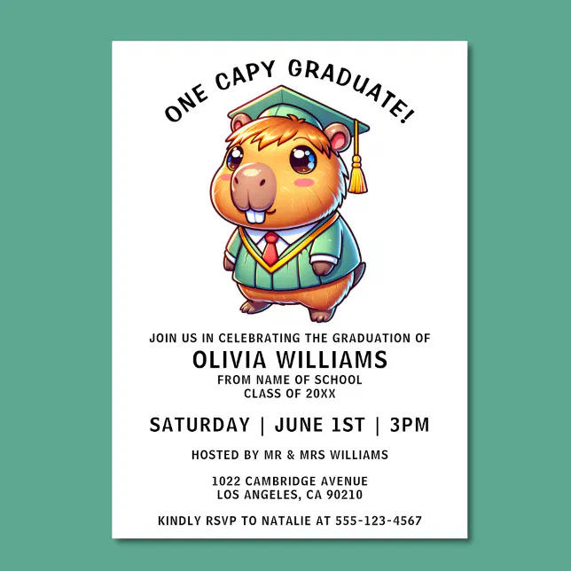 One Capy Graduate Funny Capybara Graduation Party Invitation | Zazzle