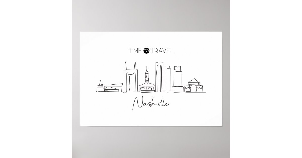 One Continuous Line Drawing Of Nashville Skyline Poster | Zazzle