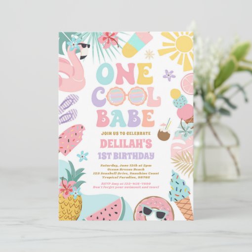One Cool Babe Tropical Summer 1st Birthday Party Invitation | Zazzle