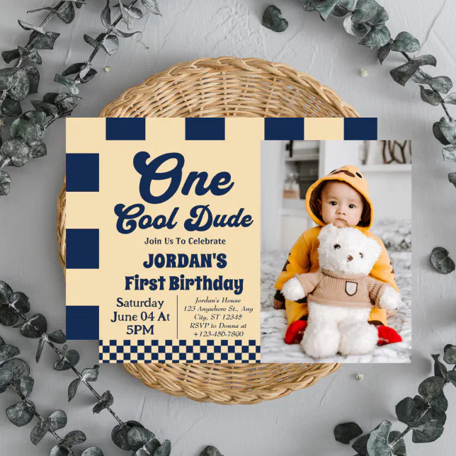 One Cool Dude Boy 1st Birthday Photo Invitation | Zazzle