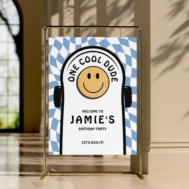 One Cool Dude Skateboard 1st Birthday Welcome Sign | Zazzle