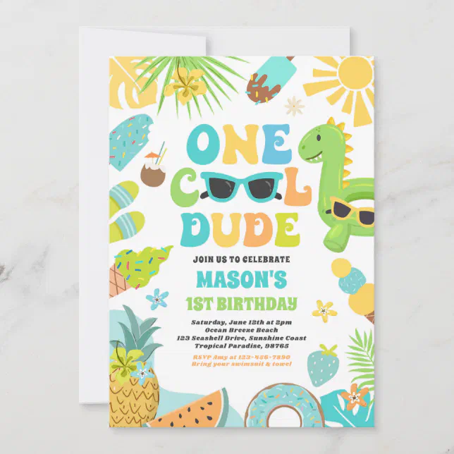 One Cool Dude Tropical Summer 1st Birthday Party Invitation | Zazzle