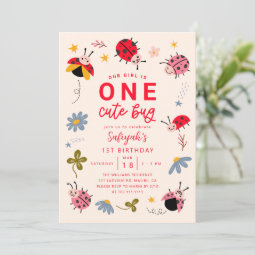 ONE Cute Bug Ladybug 1st Birthday Party Invitation | Zazzle