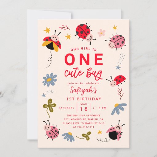 ONE Cute Bug Ladybug 1st Birthday Party Invitation | Zazzle