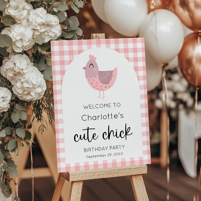 One Cute Chick Peach 1st Birthday Welcome Sign | Zazzle