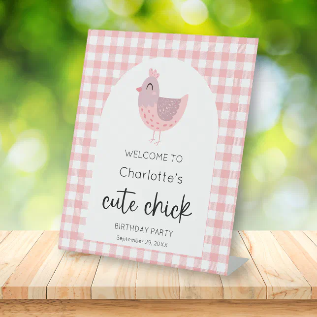 One Cute Chick Peach 1st Birthday Welcome Sign | Zazzle