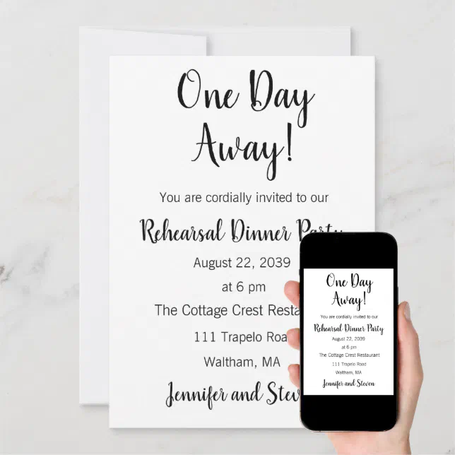 One Day Away Rehearsal Dinner Party Invitataion Invitation | Zazzle