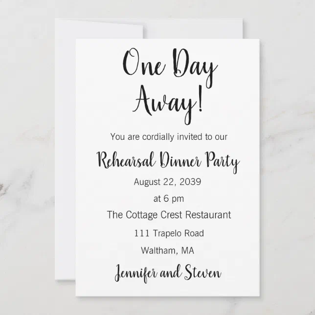 One Day Away Rehearsal Dinner Party Invitataion Invitation | Zazzle