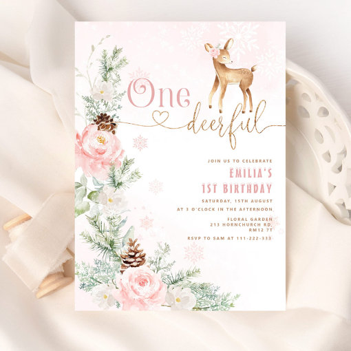 One-deer-ful 1st birthday invitation. Winter deer Invitation | Zazzle