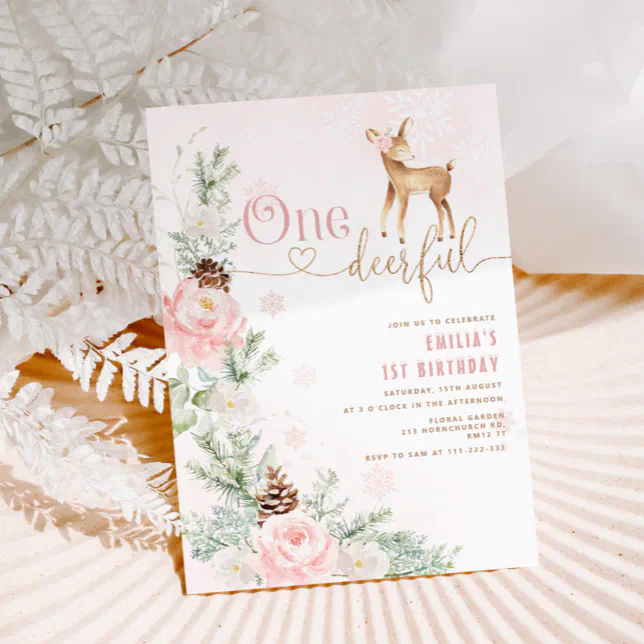 One-deer-ful 1st birthday invitation. Winter deer Invitation | Zazzle