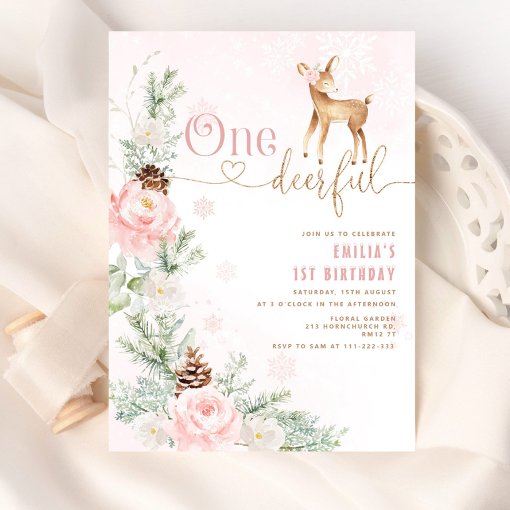 One-deer-ful 1st birthday invitation. Winter deer Invitation | Zazzle