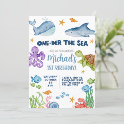 One-der the Sea boy 1st first birthday invite. Invitation | Zazzle