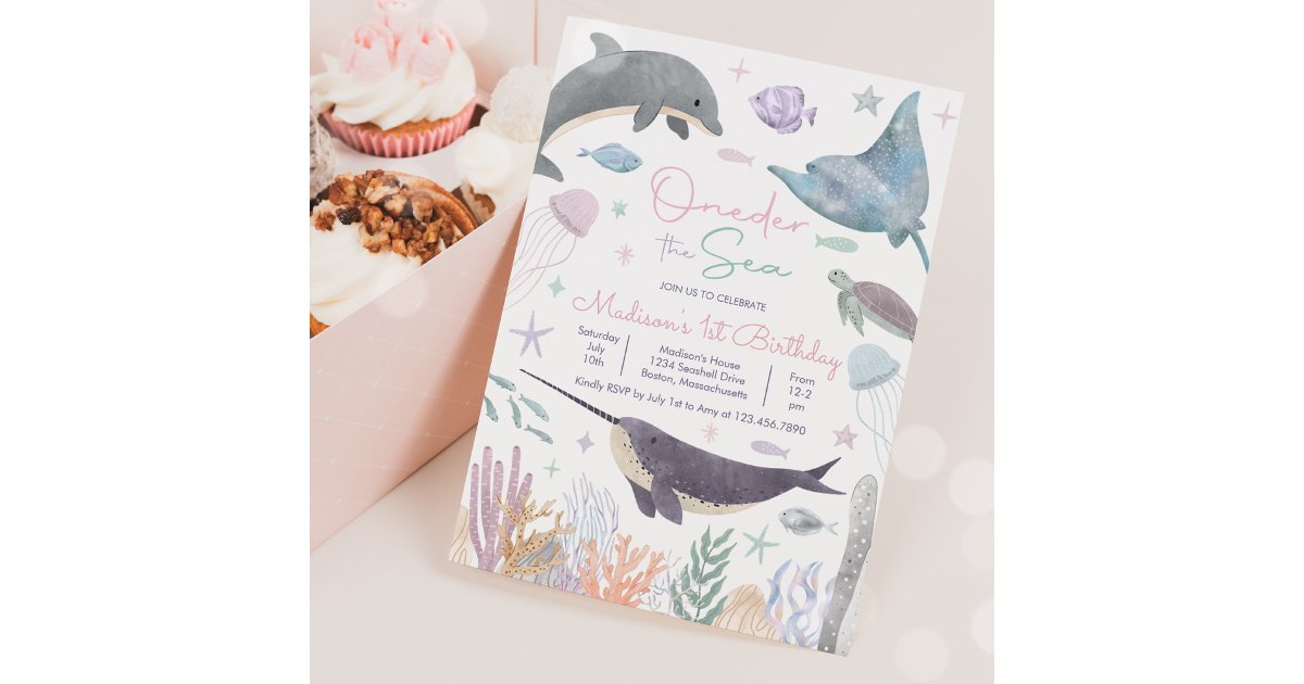 One-der the Sea Dolphin Sea Life 1st Birthday Invitation | Zazzle