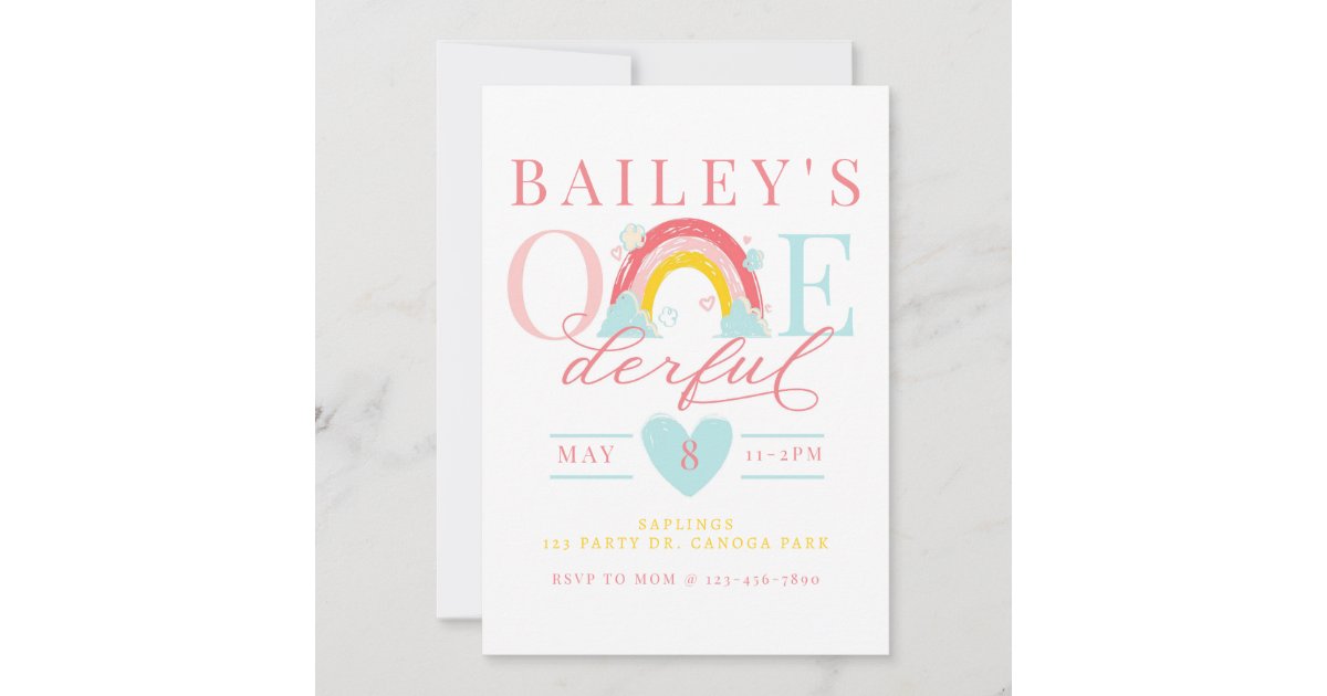 ONE derful, First birthday, Rainbow, ONE, Rainbow Invitation | Zazzle