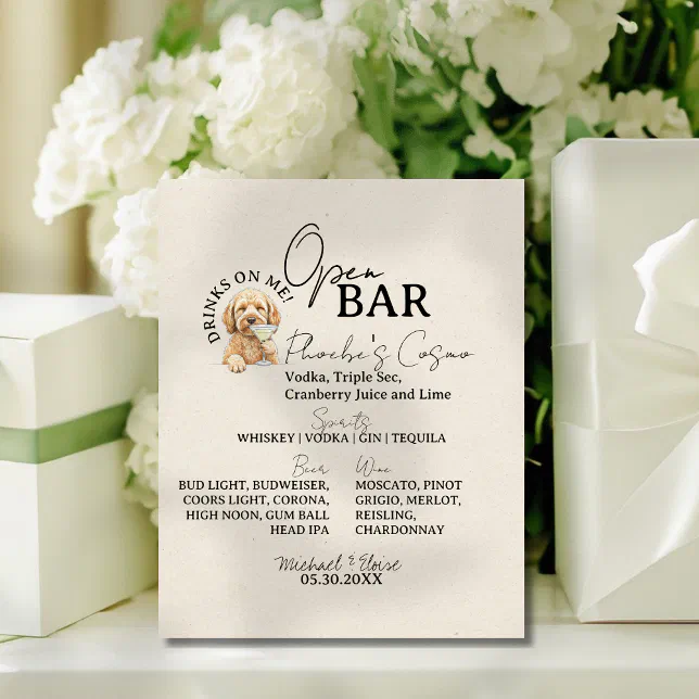 One Dog Wedding Signature Drink Open Bar Pedestal Sign | Zazzle