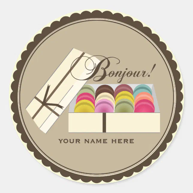 One Dozen French Macarons Bonjour Personalized Classic Round Sticker ...